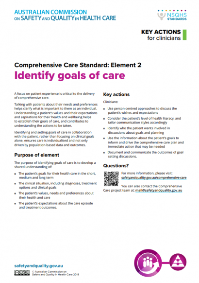 Comprehensive Care - Element 2: Identify goals of care - Key actions ... Comprehensive Care - Element 2: Identify goals of care - Key actions ...