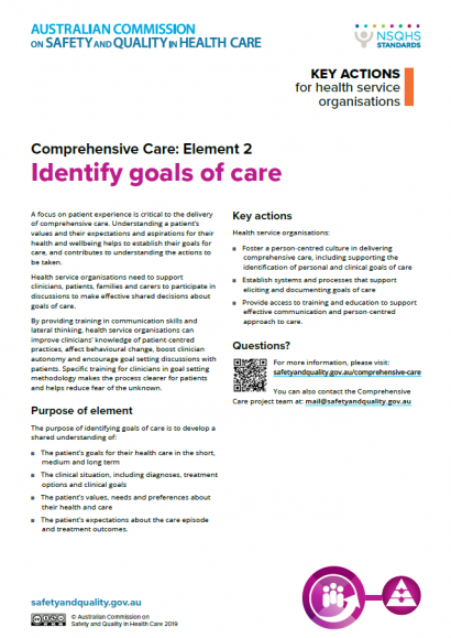 Comprehensive Care - Element 2: Identify goals of care - Key actions ... Comprehensive Care - Element 2: Identify goals of care - Key actions ...