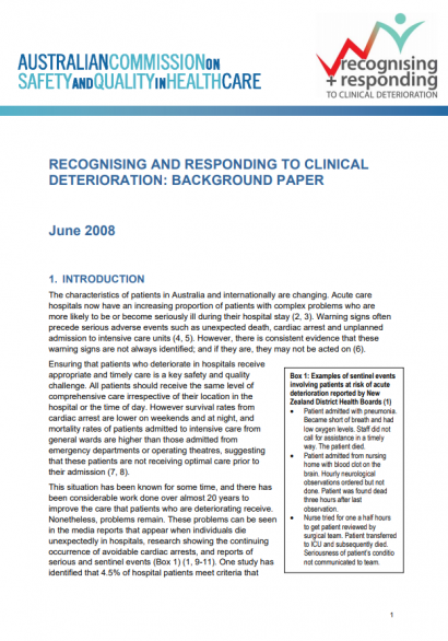 Recognising and responding to clinical deterioration: Background paper ...