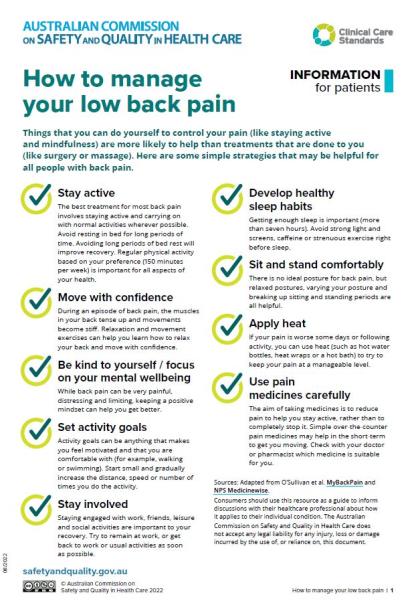 Information for consumers – Low Back Pain Clinical Care Standard ... Information for consumers – Low Back Pain Clinical Care Standard ...