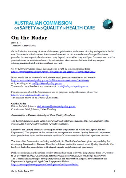 On the Radar Issue 577 | Australian Commission on Safety and Quality in ... On the Radar Issue 577 | Australian Commission on Safety and Quality in ...