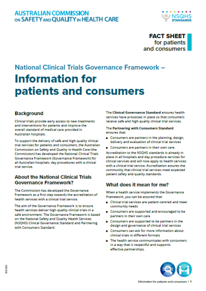 Fact Sheet National Clinical Trials Governance Framework - Information ... Fact Sheet National Clinical Trials Governance Framework - Information ...