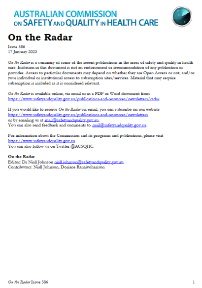 On the Radar Issue 586 | Australian Commission on Safety and Quality in ... On the Radar Issue 586 | Australian Commission on Safety and Quality in ...