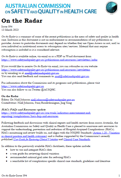 On the Radar Issue 594 | Australian Commission on Safety and Quality in ... On the Radar Issue 594 | Australian Commission on Safety and Quality in ...