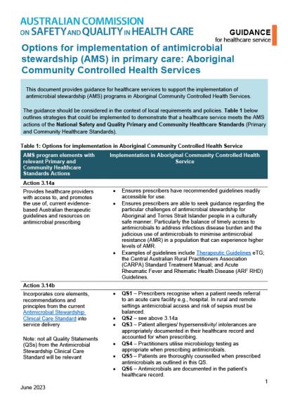 Options for implementation of AMS primary care Aboriginal Community ...