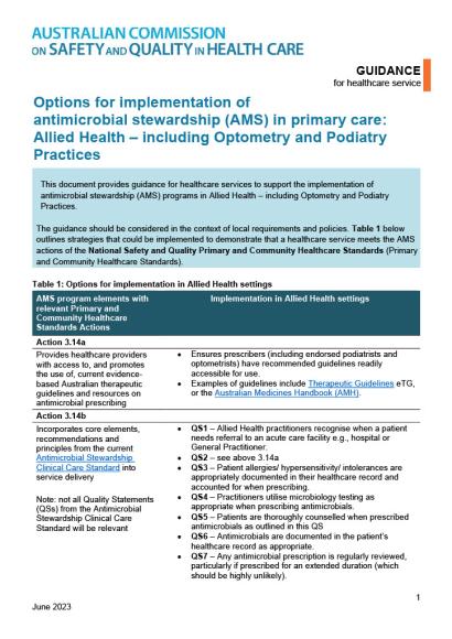 Options for implementation of AMS primary care Allied Health including ...