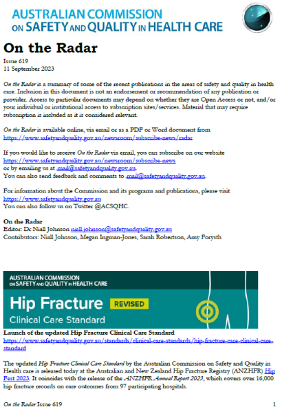 On the Radar Issue 619 | Australian Commission on Safety and Quality in ... On the Radar Issue 619 | Australian Commission on Safety and Quality in ...