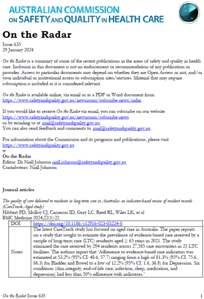 On The Radar Issue 635 Australian Commission On Safety And Quality In