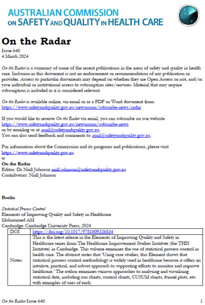 On the Radar Issue 640 | Australian Commission on Safety and Quality in ... On the Radar Issue 640 | Australian Commission on Safety and Quality in ...