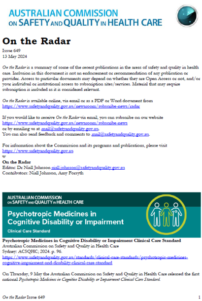 On The Radar Issue 649 Australian Commission On Safety And Quality In