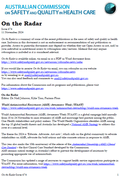 On The Radar Issue 674 Australian Commission On Safety And Quality In