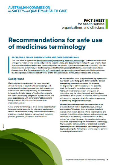 Fact sheet – Recommendations for safe use of medicines terminology ... Fact sheet – Recommendations for safe use of medicines terminology ...